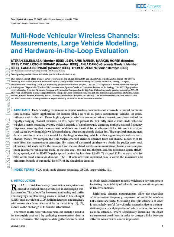 (PDF) Multi-Link Vehicular Wireless Channel Modelling: Impact of Large Obstructing Vehicles ...