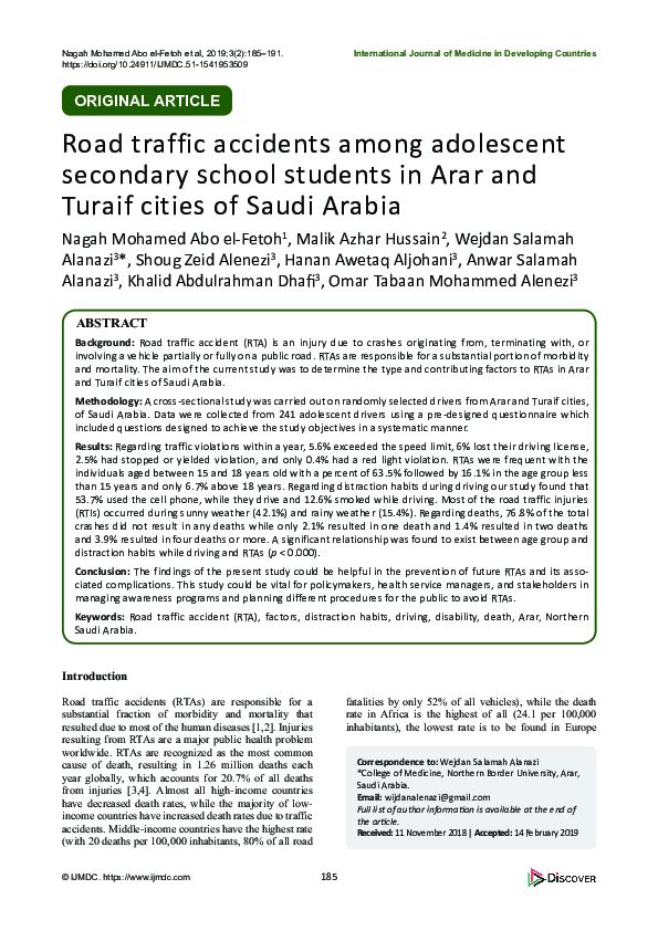(PDF) Road traffic accidents among adolescent secondary school students ...