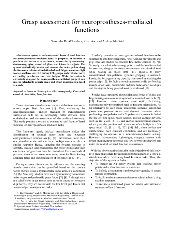 (PDF) Grasp Assessment for Neuroprostheses-Mediated Functions