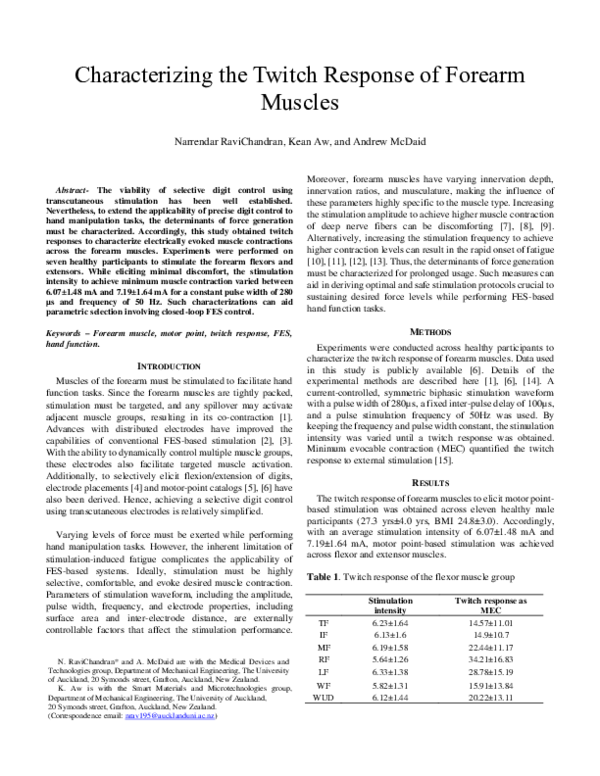 (PDF) Characterizing the Twitch Response of Forearm Muscles
