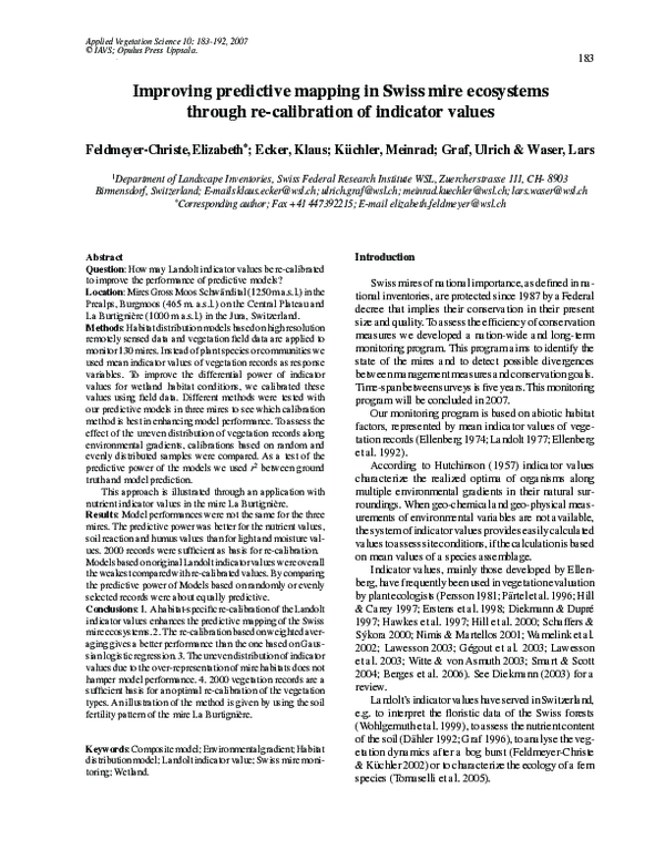(PDF) Improving predictive mapping in Swiss mire ecosystems through re ...