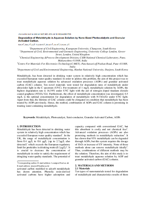 (PDF) Degradation of Metaldehyde in Aqueous Solution by Nano-Sized ...