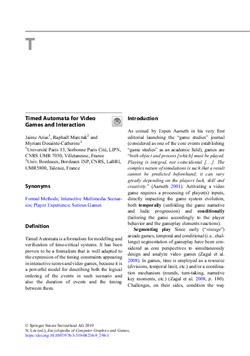 (PDF) Timed Automata for Video Games and Interaction