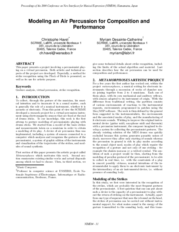 (PDF) Modeling An Air Percussion For Composition And Performance