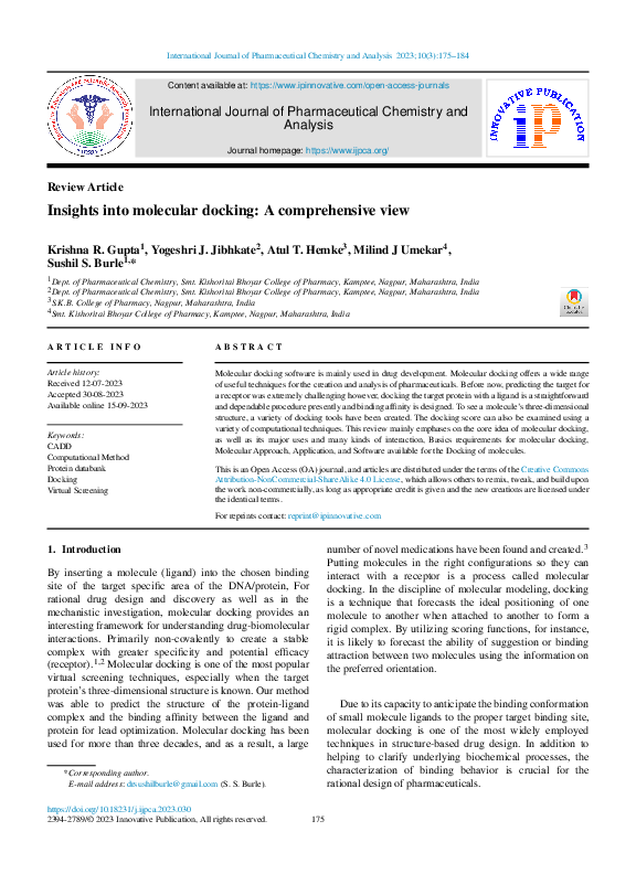 (PDF) Insights into molecular docking: A comprehensive view