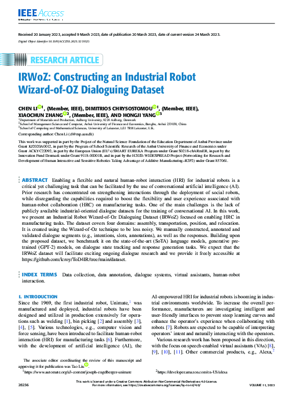 (PDF) IRWoZ: Constructing an Industrial Robot Wizard-of-OZ Dialoguing ...