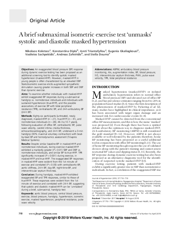 (PDF) A brief submaximal isometric exercise test ‘unmasks’ systolic and ...