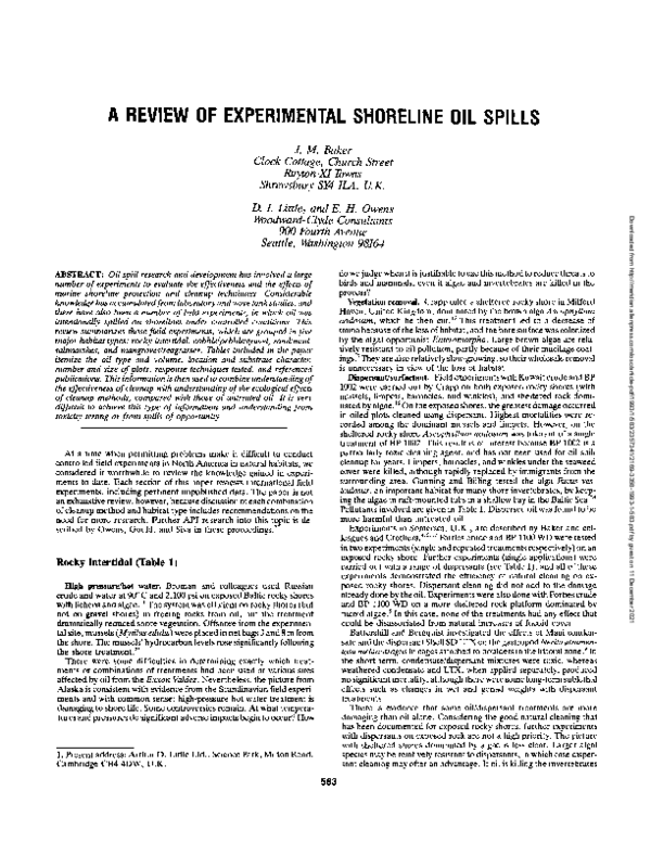 (PDF) A Review of Experimental Shoreline Oil Spills