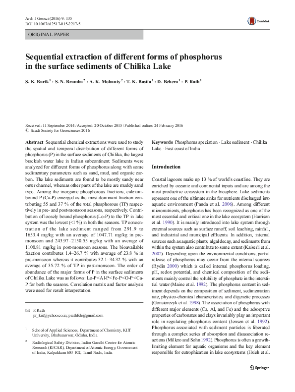 (PDF) Sequential extraction of different forms of phosphorus in the ...