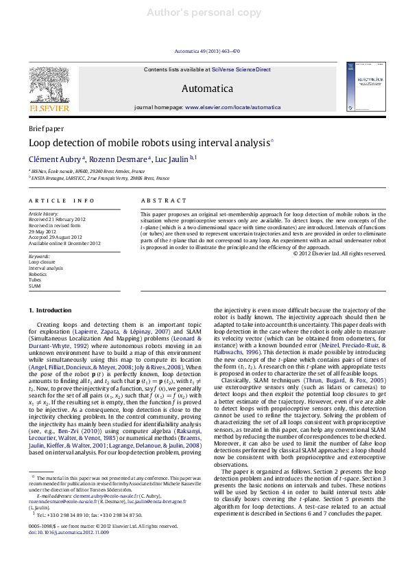 Pdf Loop Detection Of Mobile Robots Using Interval Analysis