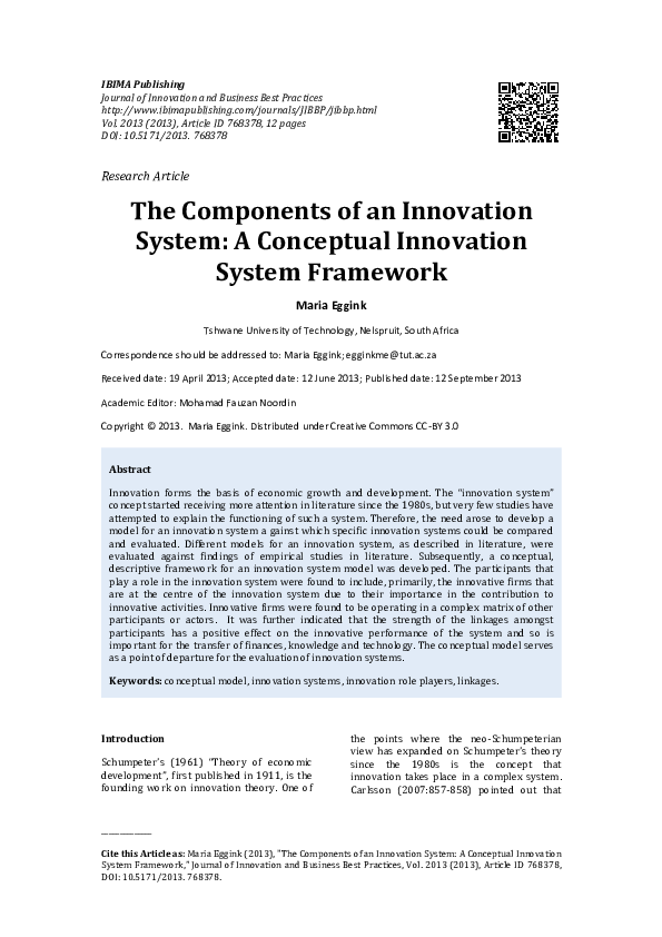 (PDF) The Components of an Innovation System: A Conceptual Innovation ...