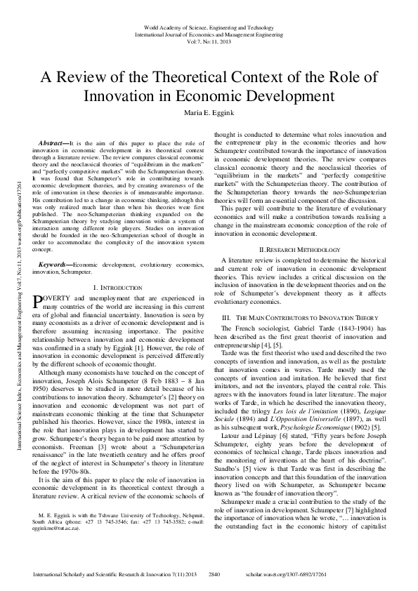(PDF) A Review of the Theoretical Context of the Role of Innovation in ...