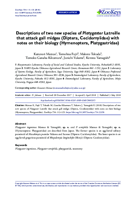 (PDF) Descriptions of two new species of Platygaster Latreille that ...