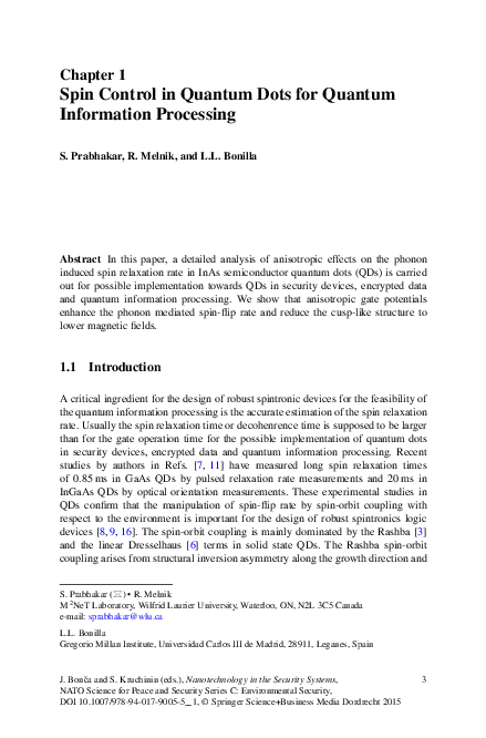 (PDF) Spin Control in Quantum Dots for Quantum Information Processing