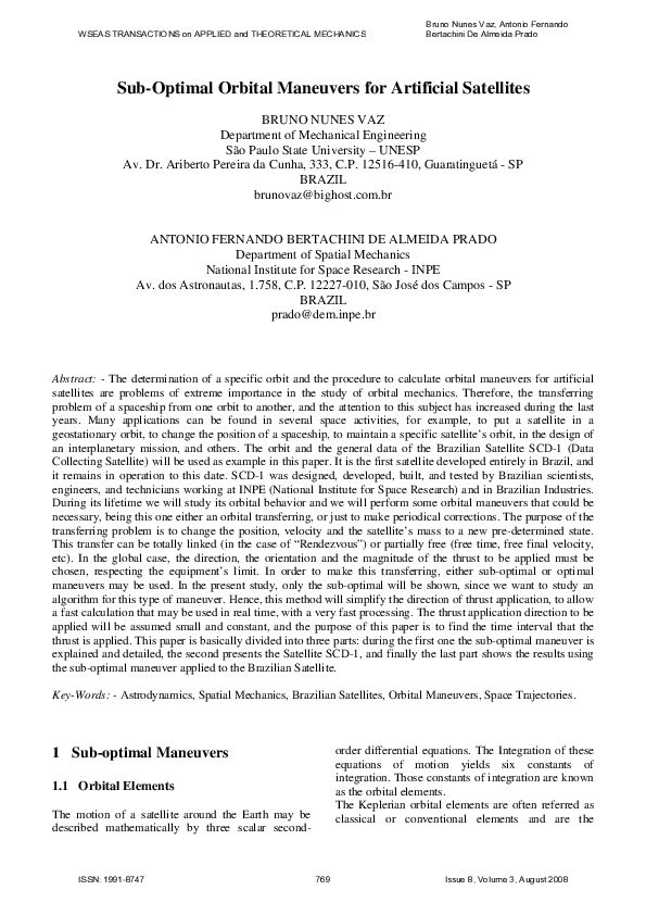 Pdf Sub Optimal Orbital Maneuvers For Artificial Satellites