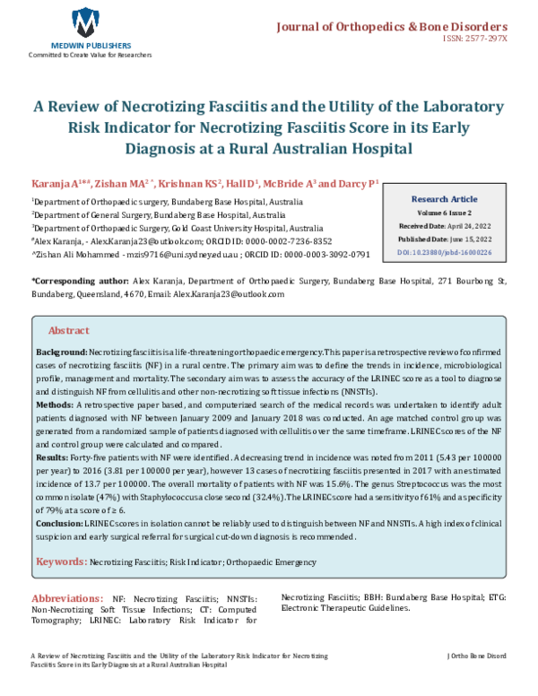 (PDF) A Review of Necrotizing Fasciitis and the Utility of the ...