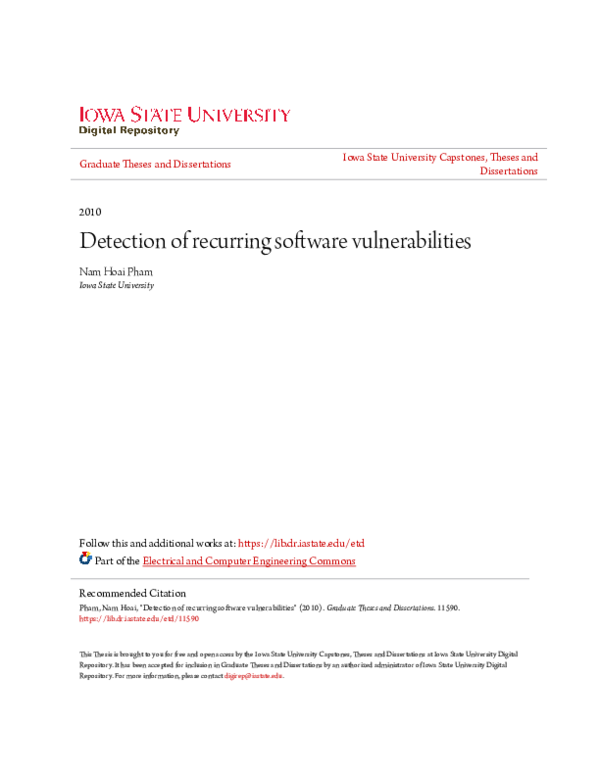 (PDF) Detection of recurring software vulnerabilities