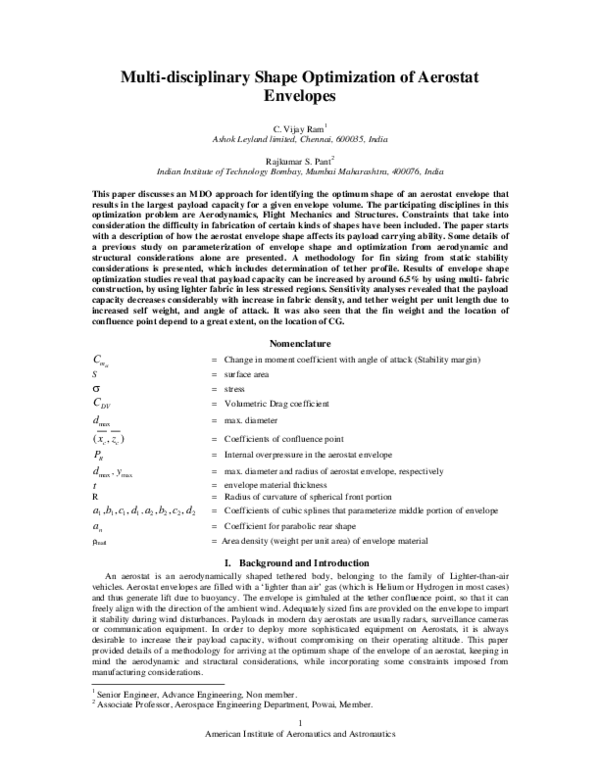 (PDF) Multi-disciplinary Shape Optimization of Aerostat Envelopes
