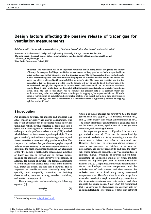 (PDF) Design factors affecting the passive release of tracer gas for ...