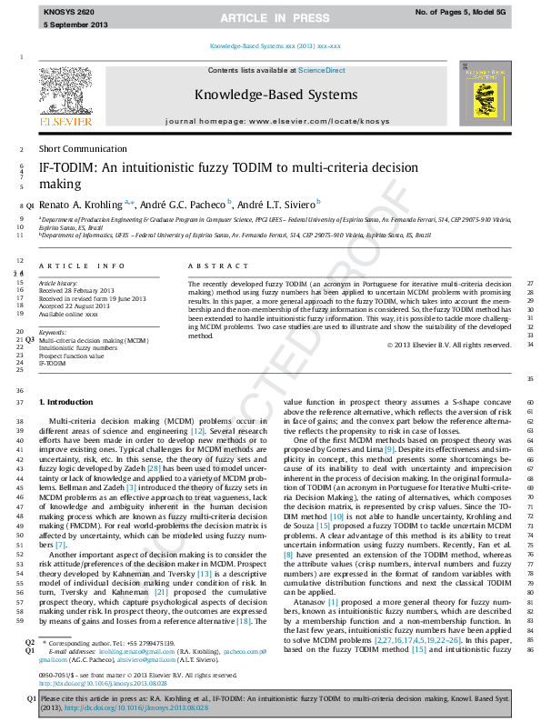 (PDF) IF-TODIM: An intuitionistic fuzzy TODIM to multi-criteria ...