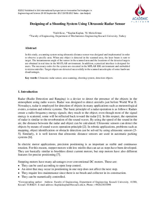 (PDF) Designing of a Shooting System Using Ultrasonic Radar Sensor