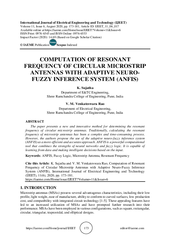 Pdf Computation Of Resonant Frequency Of Circular Microstrip Antennas With Adaptive Neurofuzzy