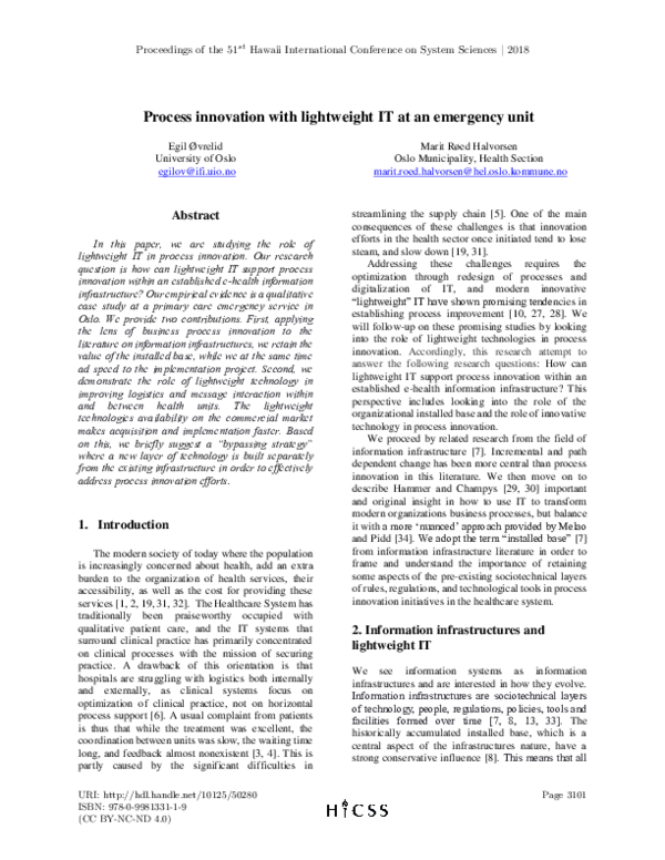 (PDF) Process Innovation With Lightweight It at an Emergency Unit