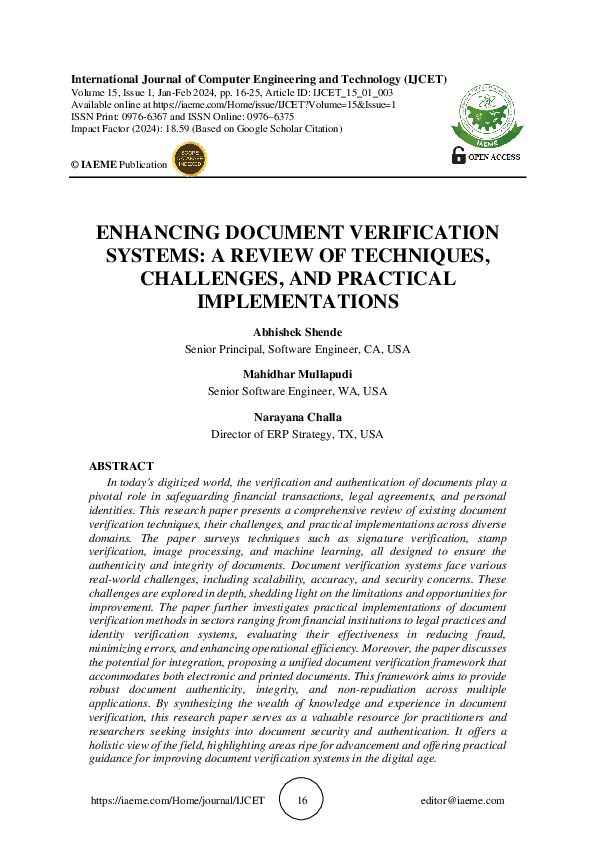 (PDF) ENHANCING DOCUMENT VERIFICATION SYSTEMS: A REVIEW OF TECHNIQUES ...