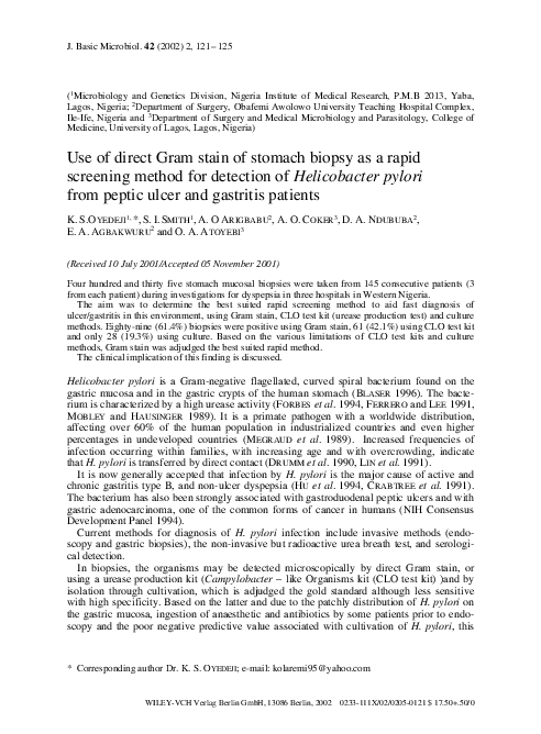 (PDF) Use of direct Gram stain of stomach biopsy as a rapid screening ...