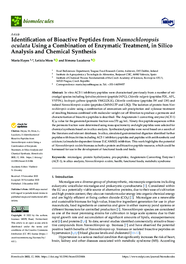 (PDF) Identification of Bioactive Peptides from Nannochloropsis oculata Using a Combination of ...