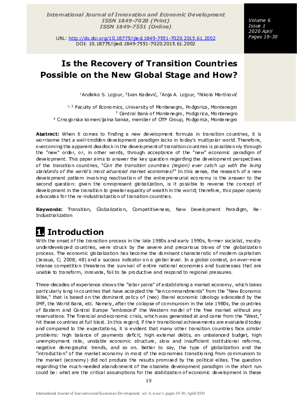 (PDF) Is the Recovery of Transition Countries Possible on the New ...