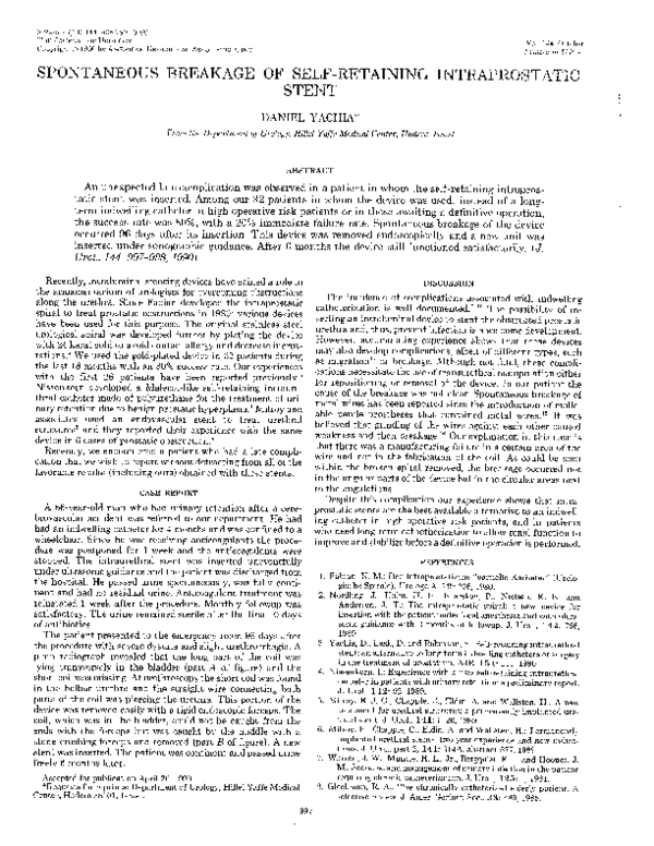 (PDF) Spontaneous Breakage of Self-Retaining Intraprostatic Stent ...