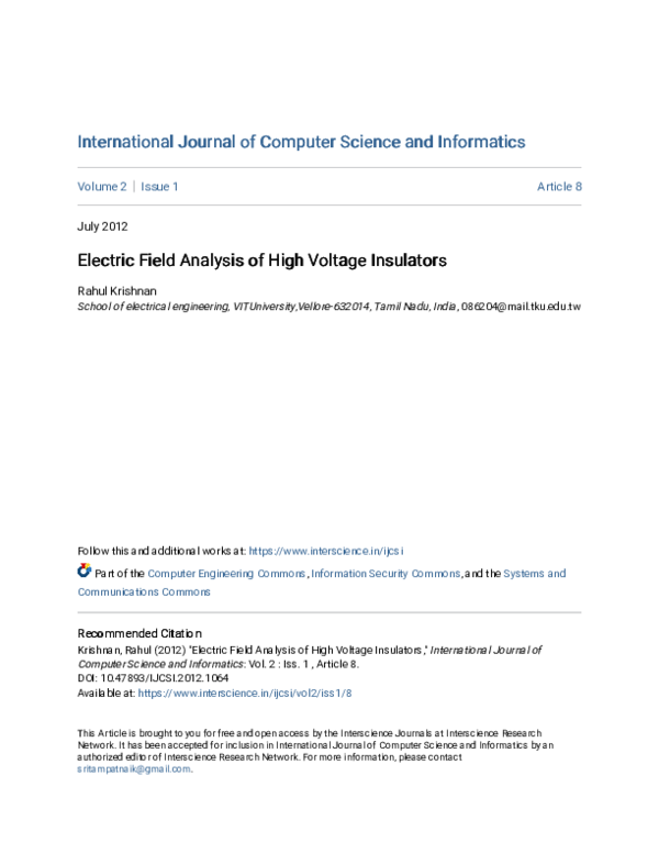 (PDF) Electric Field Analysis of High Voltage Insulators