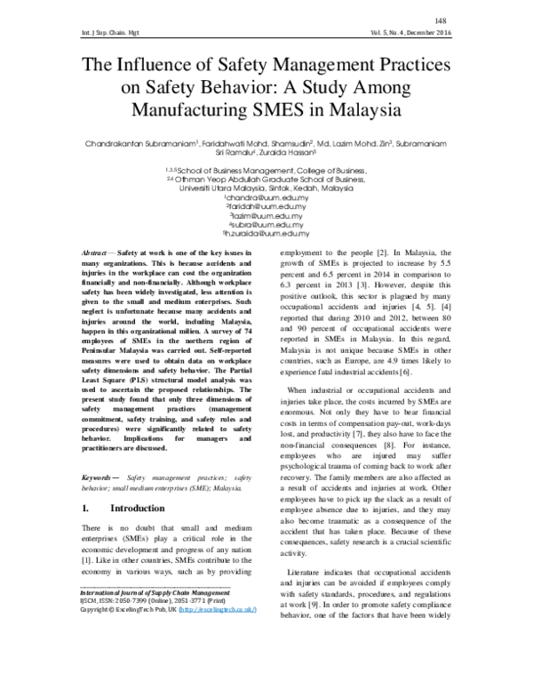 (PDF) The Influence of Safety Management Practices On Safety Behavior ...