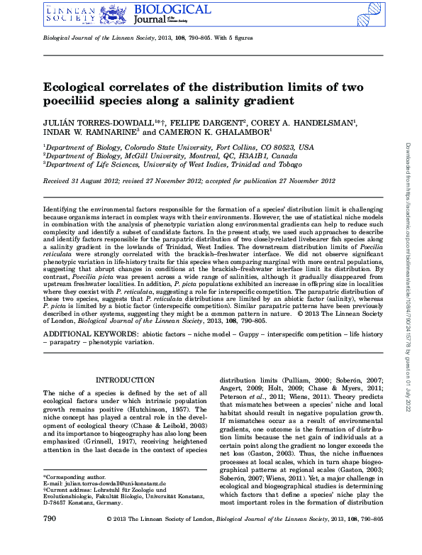 (PDF) Ecological correlates of the distribution limits of two poeciliid ...