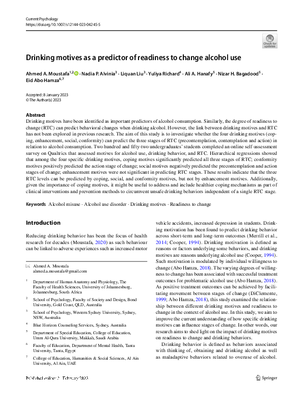 (PDF) Drinking motives as a predictor of readiness to change alcohol use