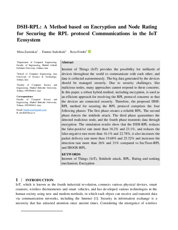 (PDF) A method based on encryption and node rating for securing the RPL ...