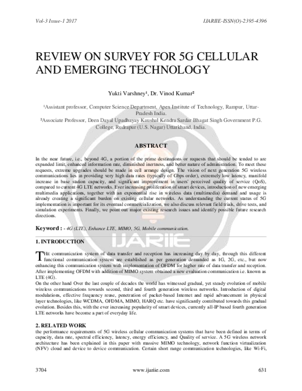 (PDF) Review on Survey for 5G Cellular and Emerging Technology
