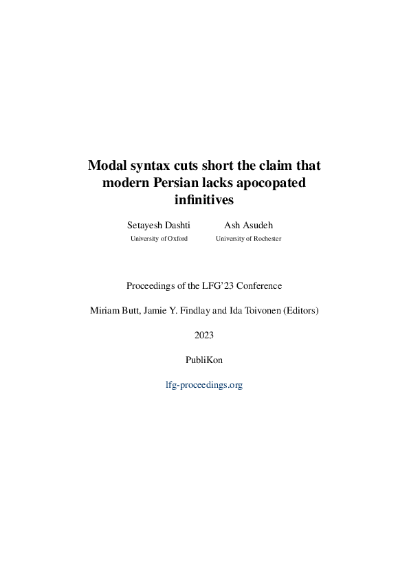 (PDF) Modal syntax cuts short the claim that modern Persian lacks ...