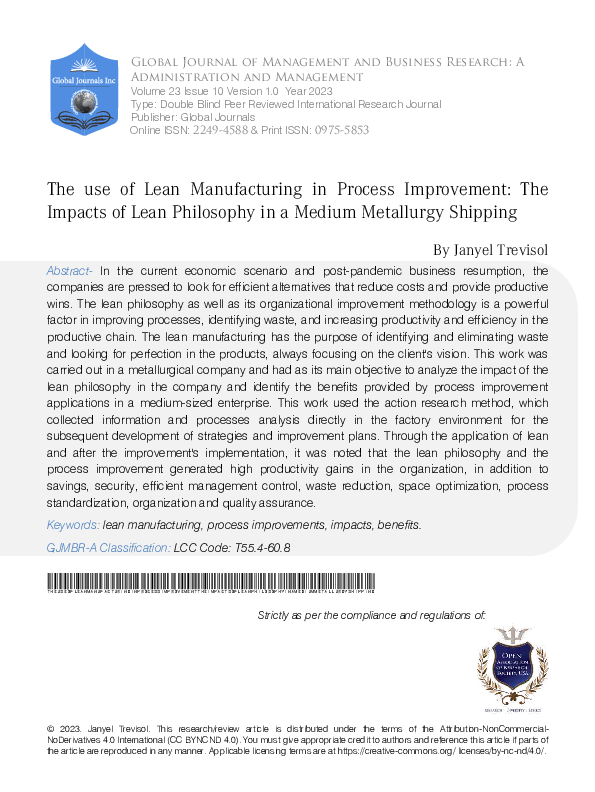 (PDF) The use of Lean Manufacturing in Process Improvement: The Impacts ...