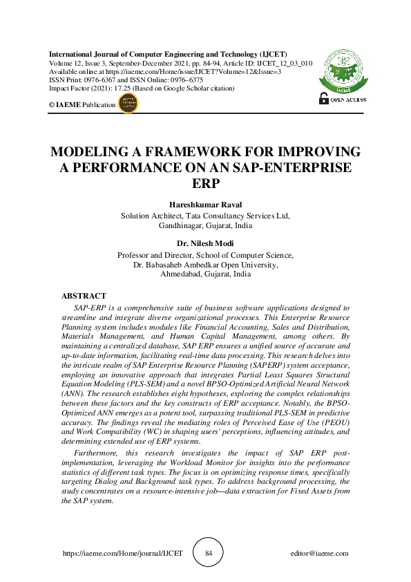 (PDF) MODELING A FRAMEWORK FOR IMPROVING A PERFORMANCE ON AN SAP-ENTERPRISE ERP