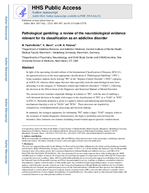 (PDF) Pathological gambling: a review of the neurobiological evidence ...