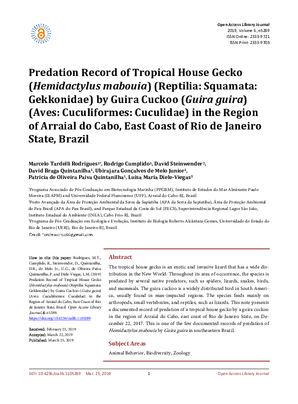 (PDF) Predation Record of Tropical House Gecko (Hemidactylus mabouia ...