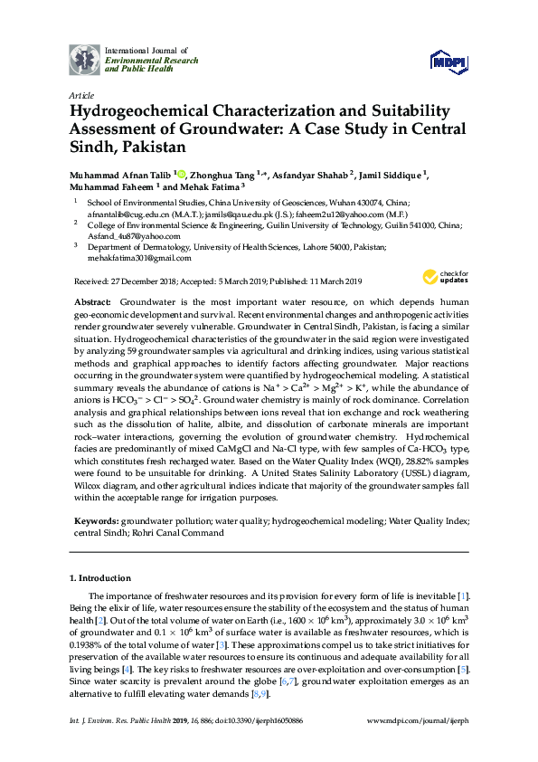 (PDF) Hydrogeochemical Characterization and Suitability Assessment of Groundwater: A Case Study ...