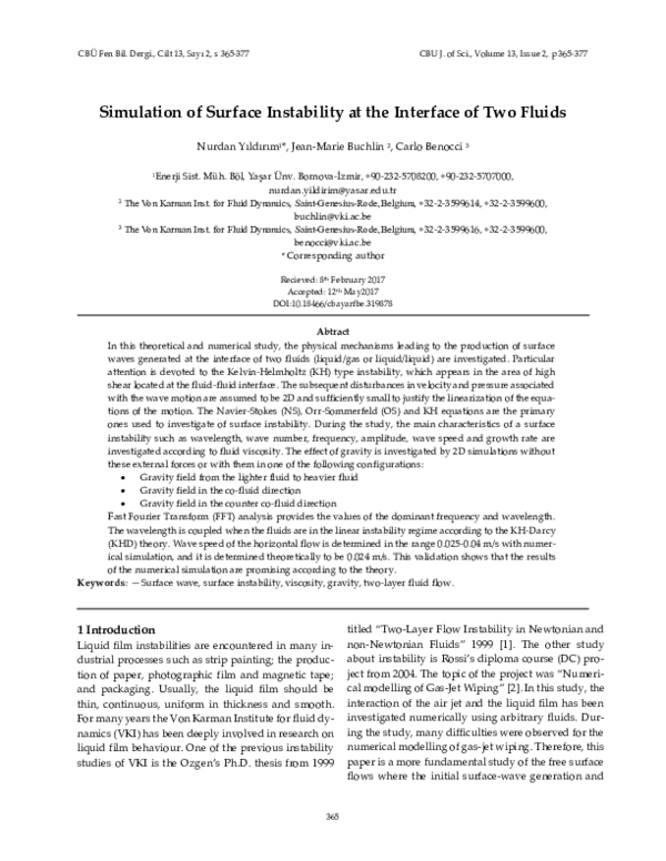 (PDF) Simulation of Surface Instability at the Interface of Two Fluids