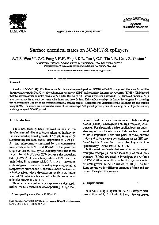 (PDF) Surface chemical states on 3C-SiC/Si epilayers
