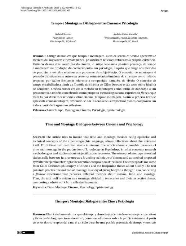 (PDF) Tempo e Montagem: Diálogos entre Cinema e Psicologia