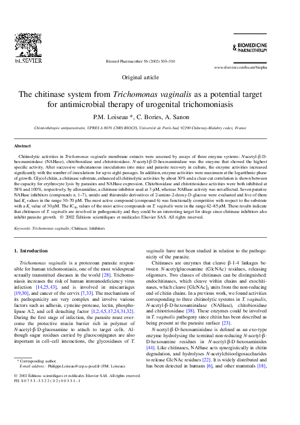 (PDF) The chitinase system from Trichomonas vaginalis as a potential ...