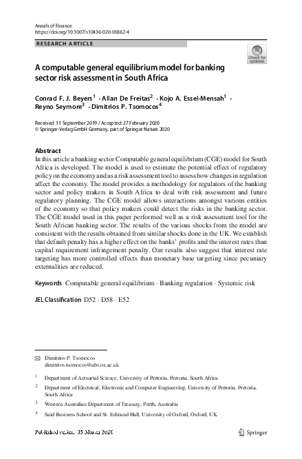 (PDF) A Computable General Equilibrium Model for Banking Sector Risk ...