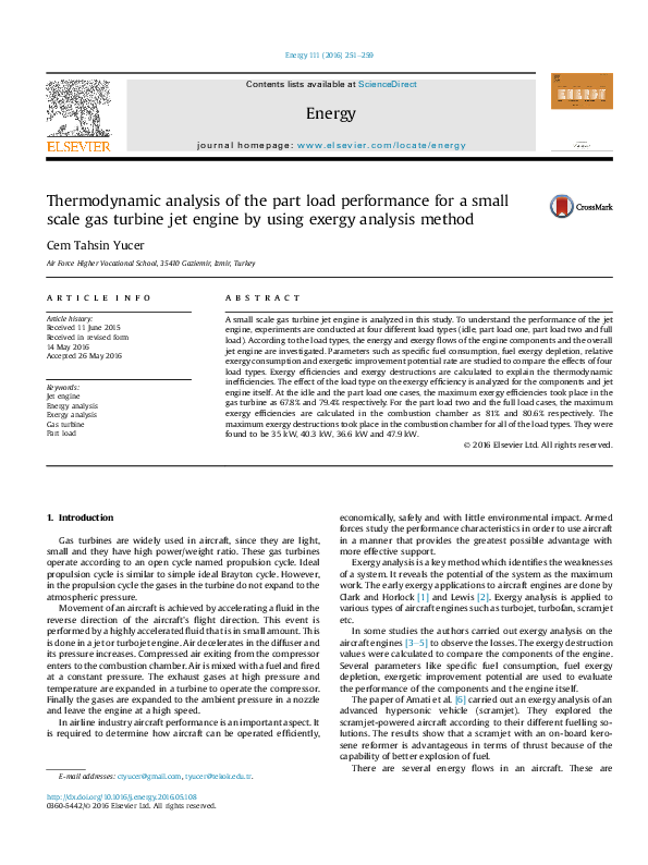 (PDF) Thermodynamic analysis of the part load performance for a small scale gas turbine jet ...